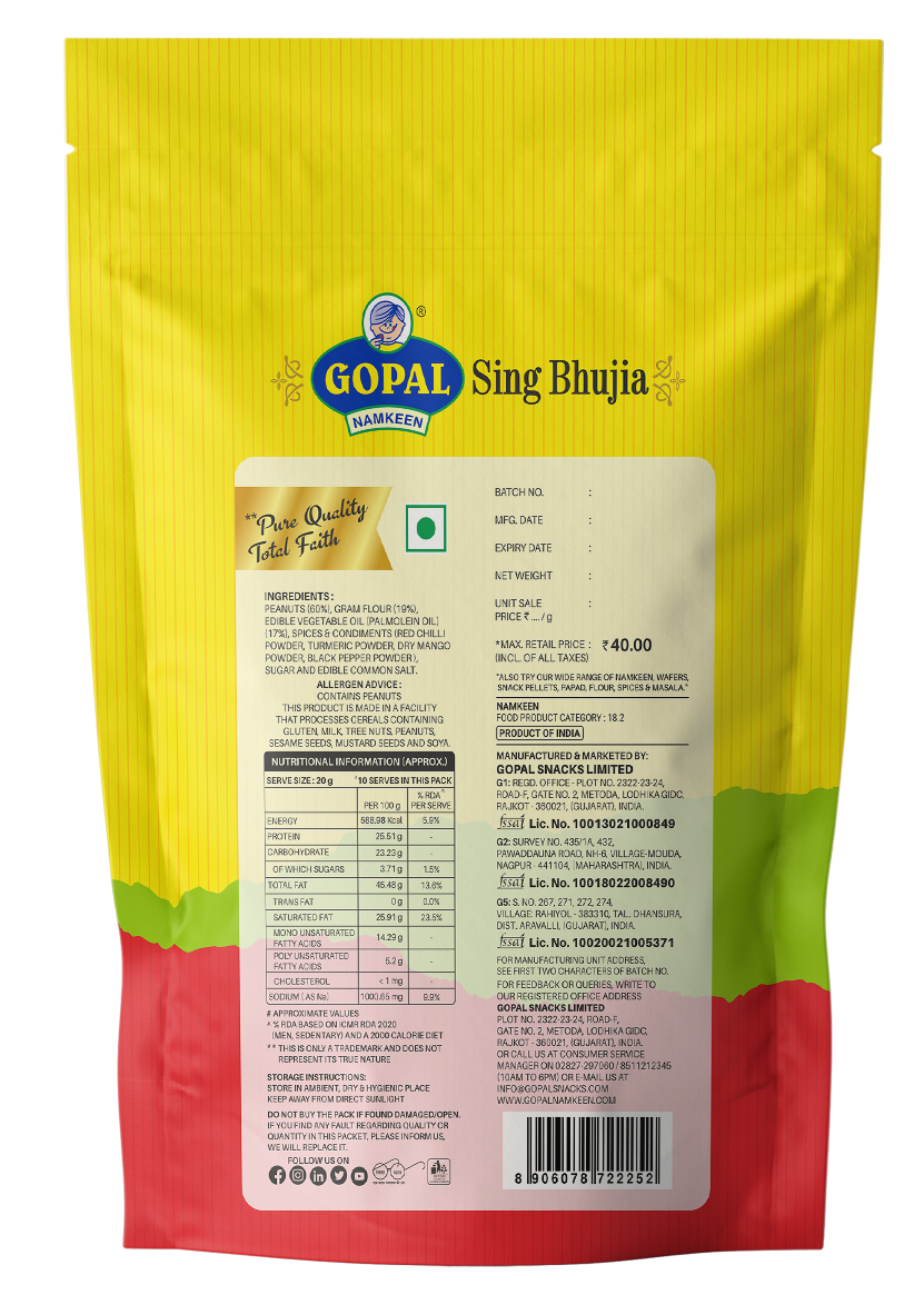 Sing bhujia standy pack - Gopal Snacks Limited.